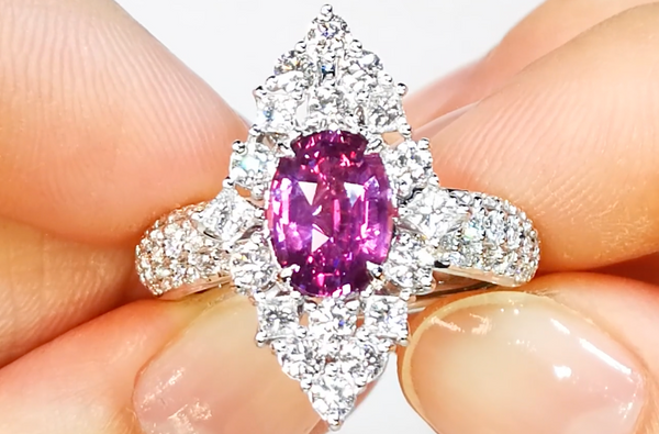 2.53ct Unheated Vivid Pink Sapphire Ring with D Flawless Diamonds set - Kat Florence Atelier US